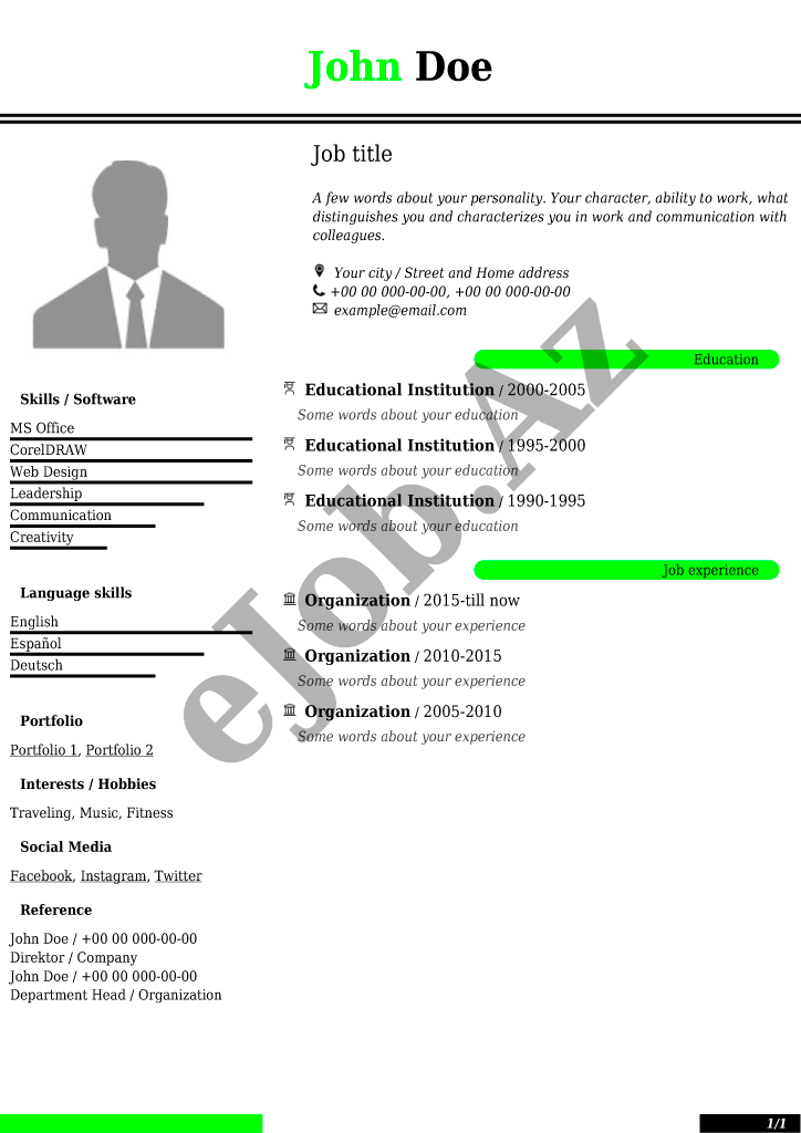 CV formaları, 60 pulsuz nümunə