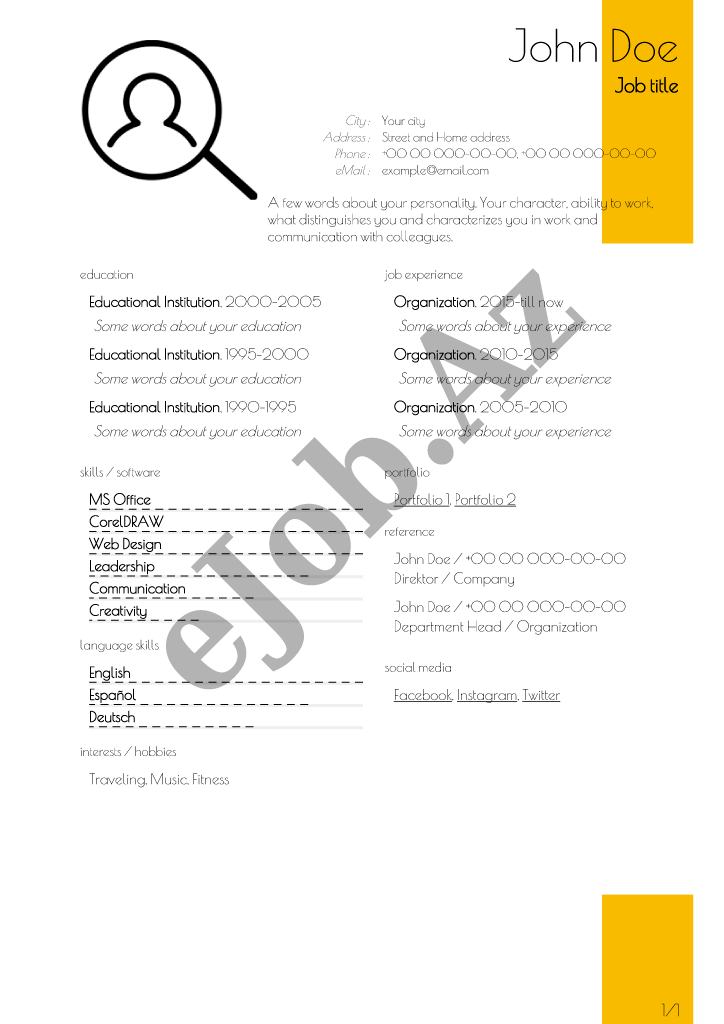 CV formaları, 60 pulsuz nümunə
