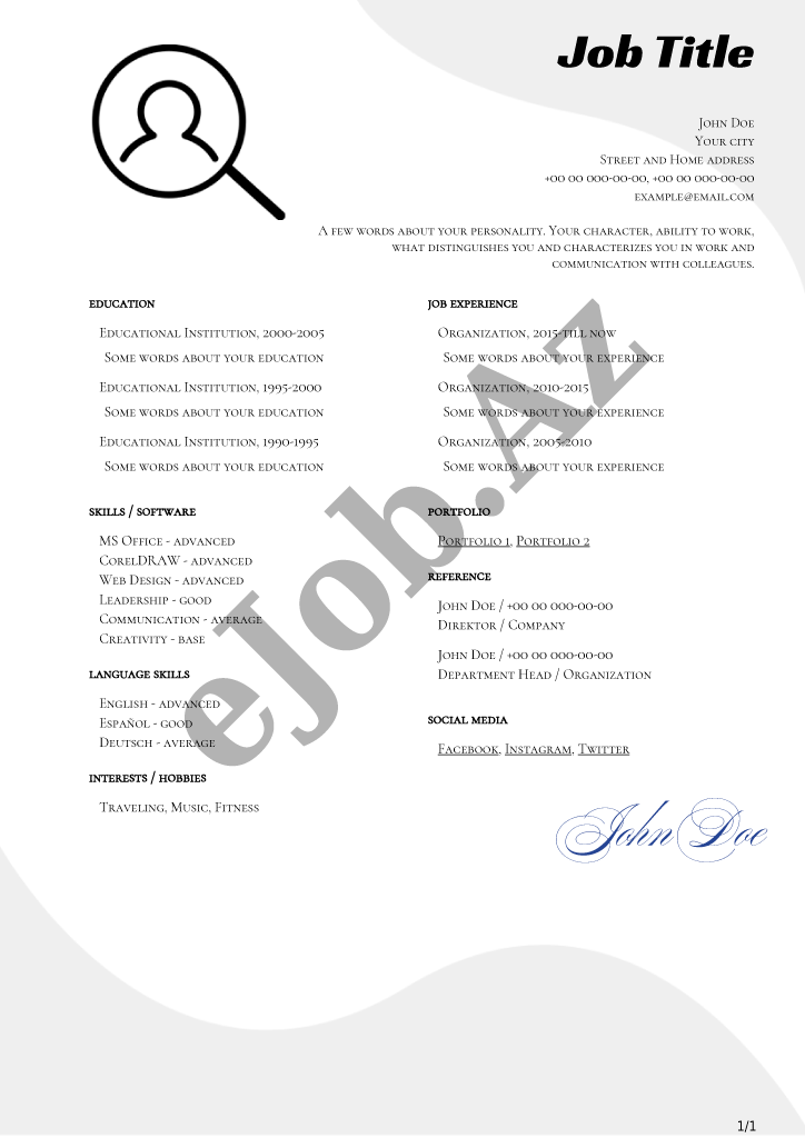 CV hazırlama. Pulsuz