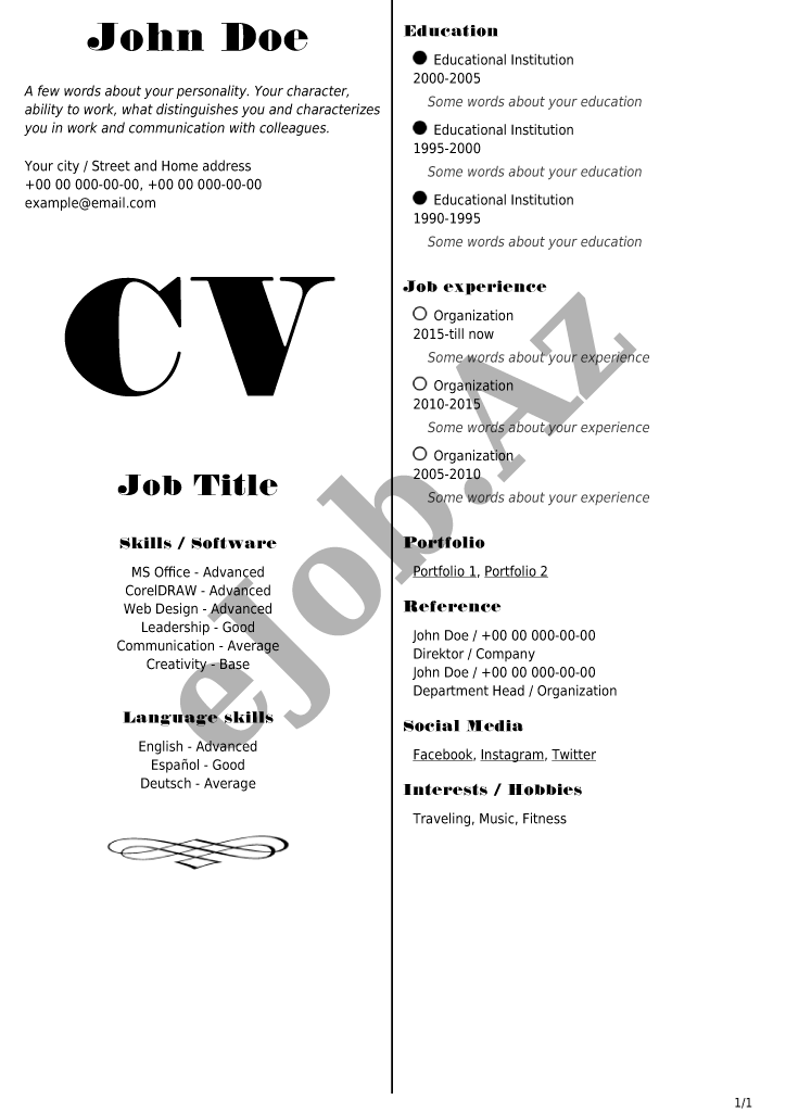 CV formaları, 60 pulsuz nümunə